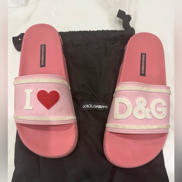 Dolce & Gabbana | Shoes | Dolce Gabbana Pink And Red Logo Slides | Poshmark